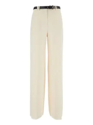 Max Mara Neutrals Wide Leg Belted Trousers - Cream