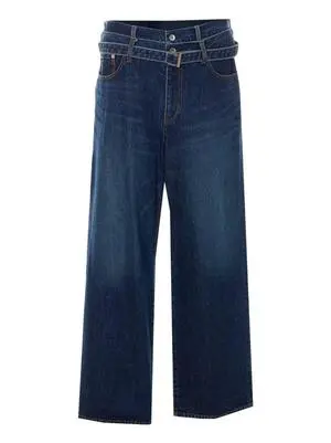 Sacai Wide Leg Belted Denim Trousers - Blue