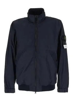 Stone Island Lightweight Zip-up Jacket With Logo Patch - Black