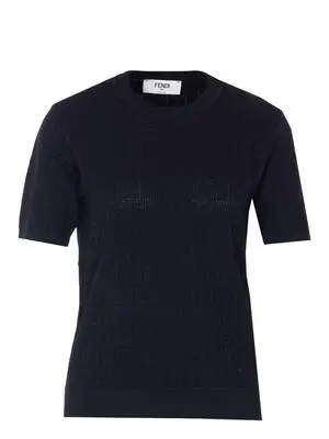 Fendi Knitted All Over Logo Short Sleeve Crew Neck T-shirt - Black