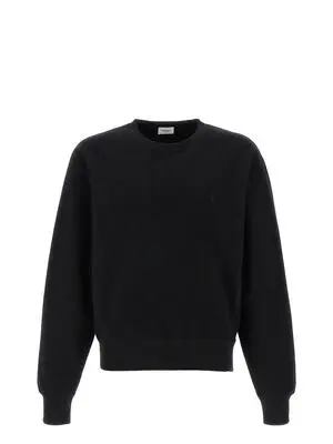 Saint Laurent Cassandre Embroidered Cotton Sweatshirt - Black