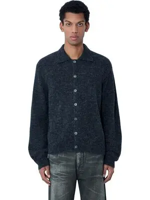 Our Legacy Button-down Cardigan In Textured Wool Blend - Black