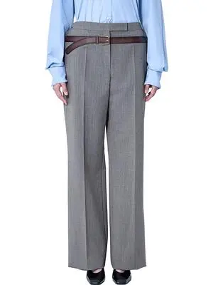 Prada Technical Wool Blend Tailored Pants With Printed Belt - Black