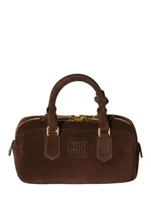 Miu Miu Miu Miu Raffia Crochet Shoulder Bag With Embroidered Logo And Leather Details Brown