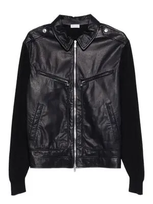 Brunello Cucinelli Leather Jacket With Knitted Sleeves - Multicolor