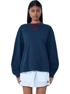 Miu Miu Cotton Jersey Sweatshirt With Logo Motif - Blue