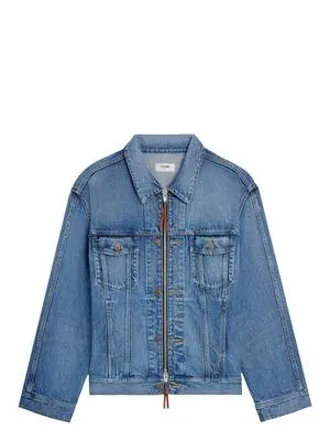Celine Blue Denim Jacket With Logo Patch - Multicolor