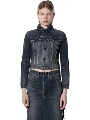 Balenciaga Lace-up Denim Jacket - Gray