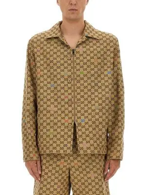 Gucci Gg Cotton Zip-up Jacket - Cream