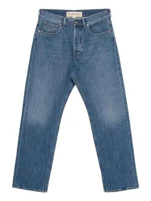 Valentino Garavani VALENTINO Blue Cotton Medium Wash Contrast Stitching Jeans Blue