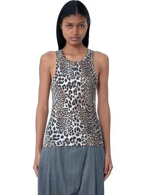 GANNI Leopard Print Ribbed Tank Top - Brown