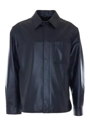 Loewe Leather Shirt With Mini Anagram Logo - Black