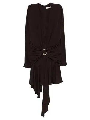 Christopher Esber Long Sleeve Draped Dress With Ring Detail - Brown