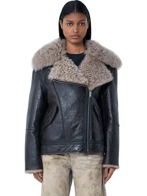 Acne Studios Acne Studios Leather Shearling Jacket Gray