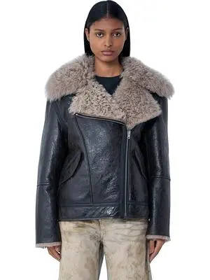Acne Studios Leather Shearling Jacket - Gray