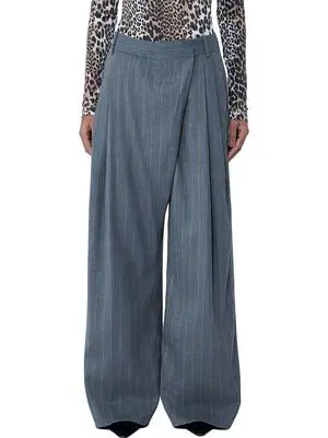 GANNI Wide-leg Pinstripe Wool Blend Trousers - Multicolor