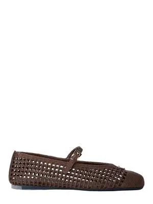 Prada Crochet Knit Ballerina Flats With Side Buckle - Brown