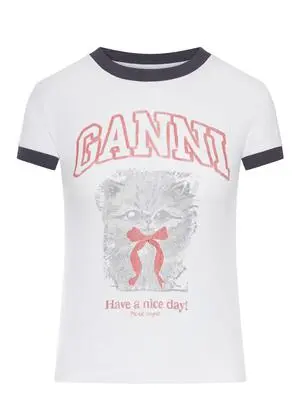 GANNI Kitten Print" Organic Cotton T-shirt - Multicolor