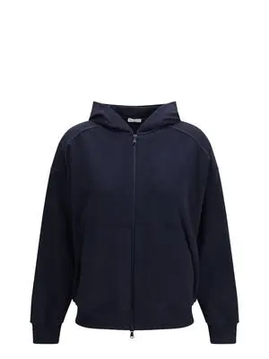 Brunello Cucinelli Full Zip Cotton Hoodie - Blue