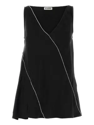JIL SANDER Viscose Top With Embellished Trim - Black