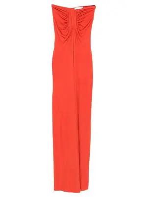 Christopher Esber CHRISTOPHER ESBER Strapless Plunge Neckline Gathered Bodice Maxi Dress Red