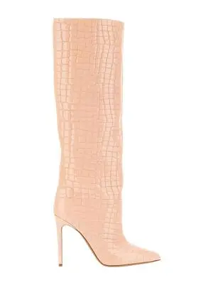 Paris Texas Knee-high Croc Effect Stiletto Boots - Pink