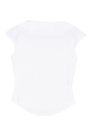 Alaïa Cotton Blend Crewneck Cap Sleeve Top - White