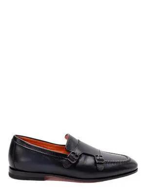 Santoni Monk Strap Loafers In Calf Leather - Multicolor