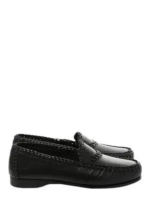 Hereu Braided Detail Round Toe Loafers - Black