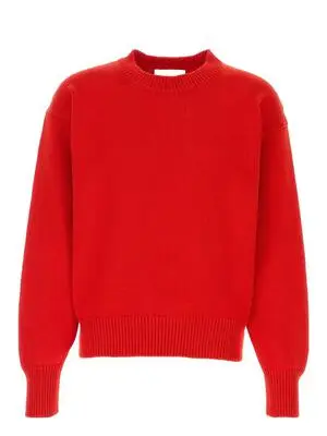 JIL SANDER Crew Neck Cotton Sweater - Red