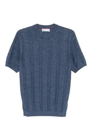 BRUNELLO CUCINELLI BRUNELLO CUCINELLI Ribbed Knit Short Sleeve Crew Neck Sweater