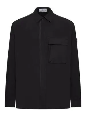 Stone Island Stretch Cotton Canvas Overshirt With Flap Pocket On The Chest - Black
