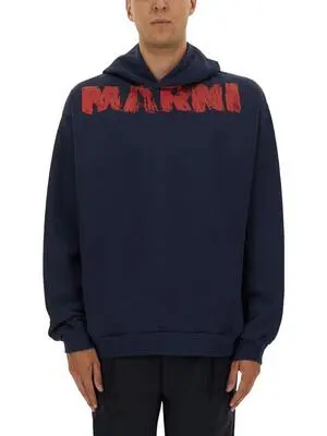 Marni Logo Print Hoodie - Blue