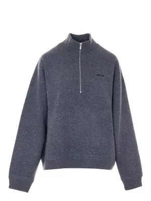 Miu Miu MIU MIU Cashmere Half-Zip Turtleneck Sweater With Embroidered Logo Gray