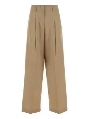 GOLDEN GOOSE Wide-leg Flavia Pant In Beige Wool - Brown