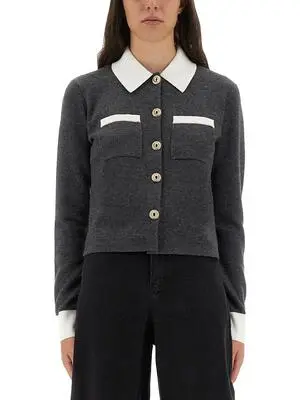 SELF-PORTRAIT Cardigan With Contrasting Collar - Gray