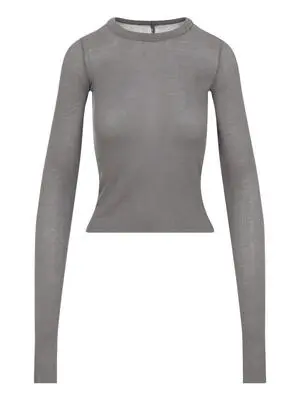 Rick Owens Ribbed Viscose And Silk Long Sleeve Cropped Top - Brown