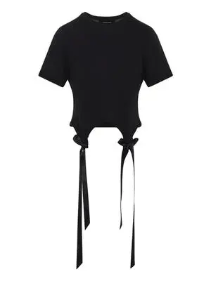 Simone Rocha Cotton T-shirt With Satin Bow Tails - Black