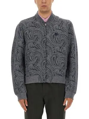 Etro Jacquard Bomber Jacket With Logo - Gray