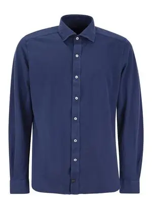 FAY Cotton French Collar Shirt - Blue