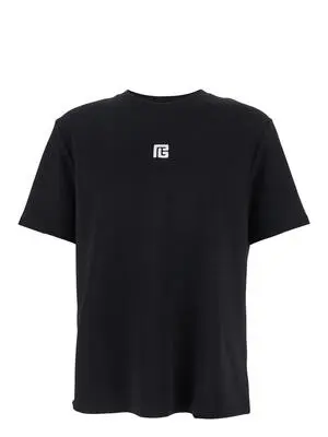 Balmain Crewneck T-shirt With Logo Print On The Front In Cotton - Black