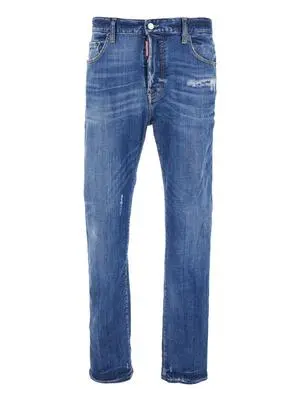 Dsquared2 Blue Denim Jeans With Ripped Details And Rear Logo Patch - Multicolor