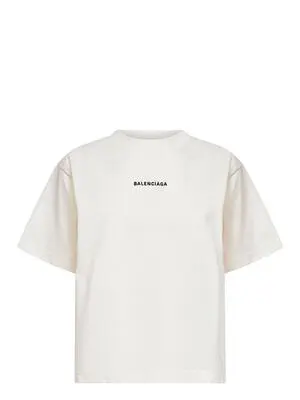 Balenciaga BALENCIAGA Cream Cotton T-Shirt With Black Embroidery Multicolor