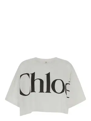 Chloé Cotton Cropped T-shirt With Logo Lettering - Multicolor