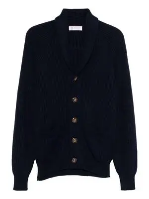 Brunello Cucinelli English Rib Knit Shawl Collar Cardigan - Multicolor