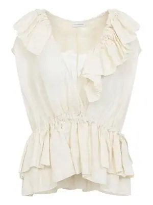 Dries Van Noten Sleeveless Ramie Top With Ruffle Detail - Multicolor