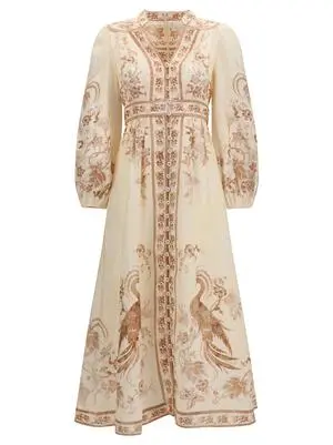 Zimmermann Indra Plunge Floral Midi Dress - Cream
