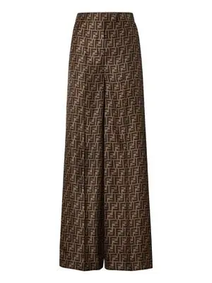 Fendi Silk Twill Ff Motif Wide-leg Pants - Multicolor