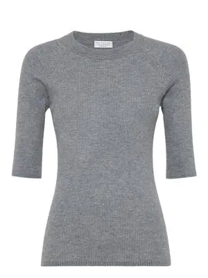 BRUNELLO CUCINELLI BRUNELLO CUCINELLI Ribbed Cashmere Blend Crewneck Sweater