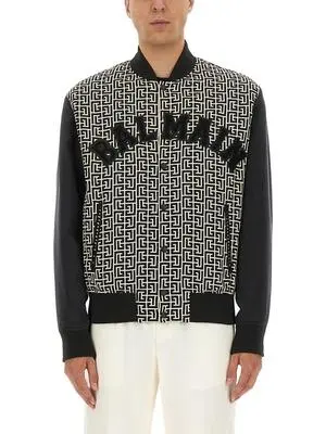 Balmain Monogrammed Varsity Jacket With Patches - Multicolor